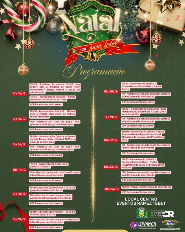 Costa Rica divulga programação do evento “Natal para Todos” e do ...